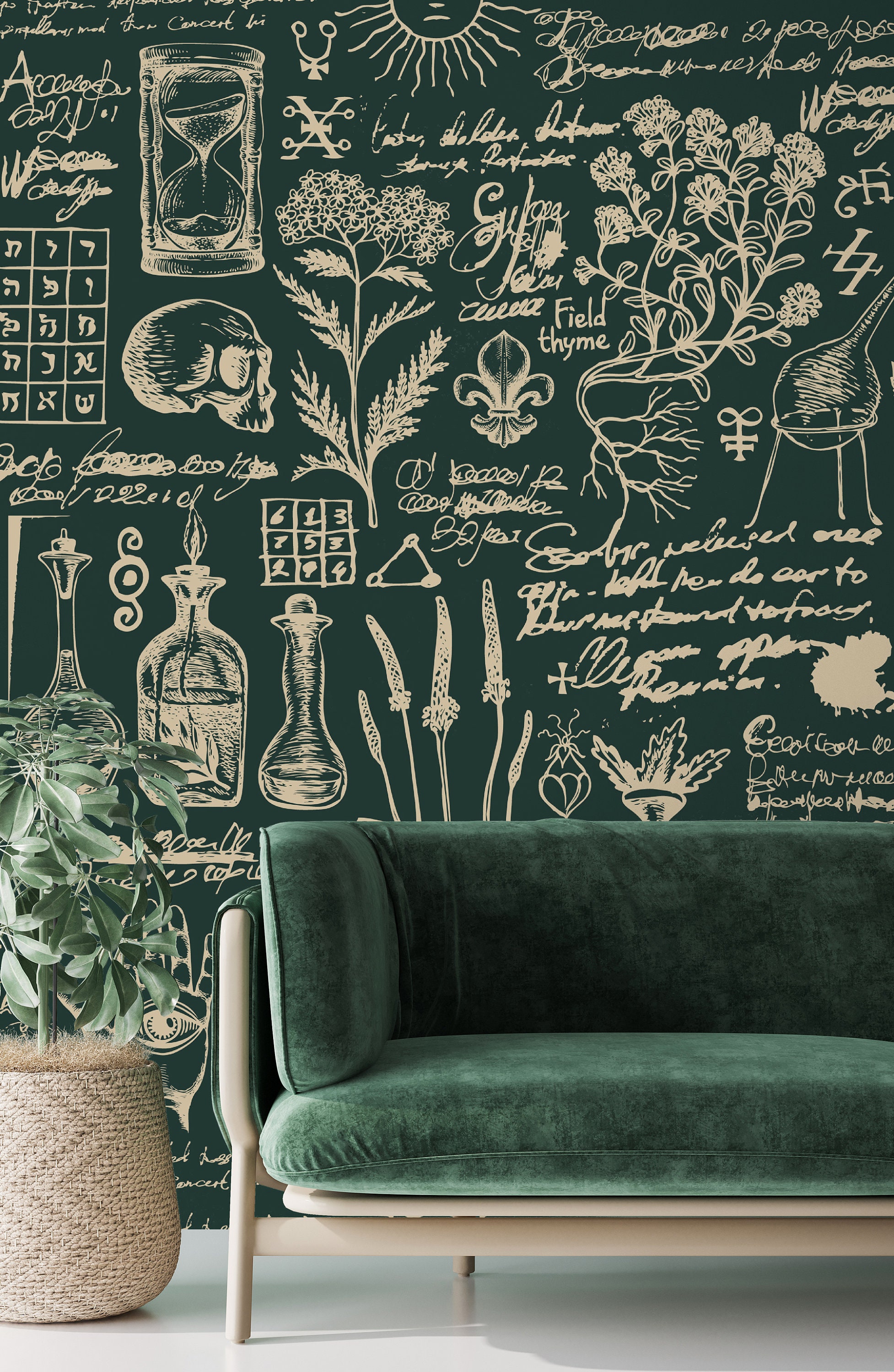 Green Botanical Vintage Herbs Wallpaper Peel and Stick - Etsy