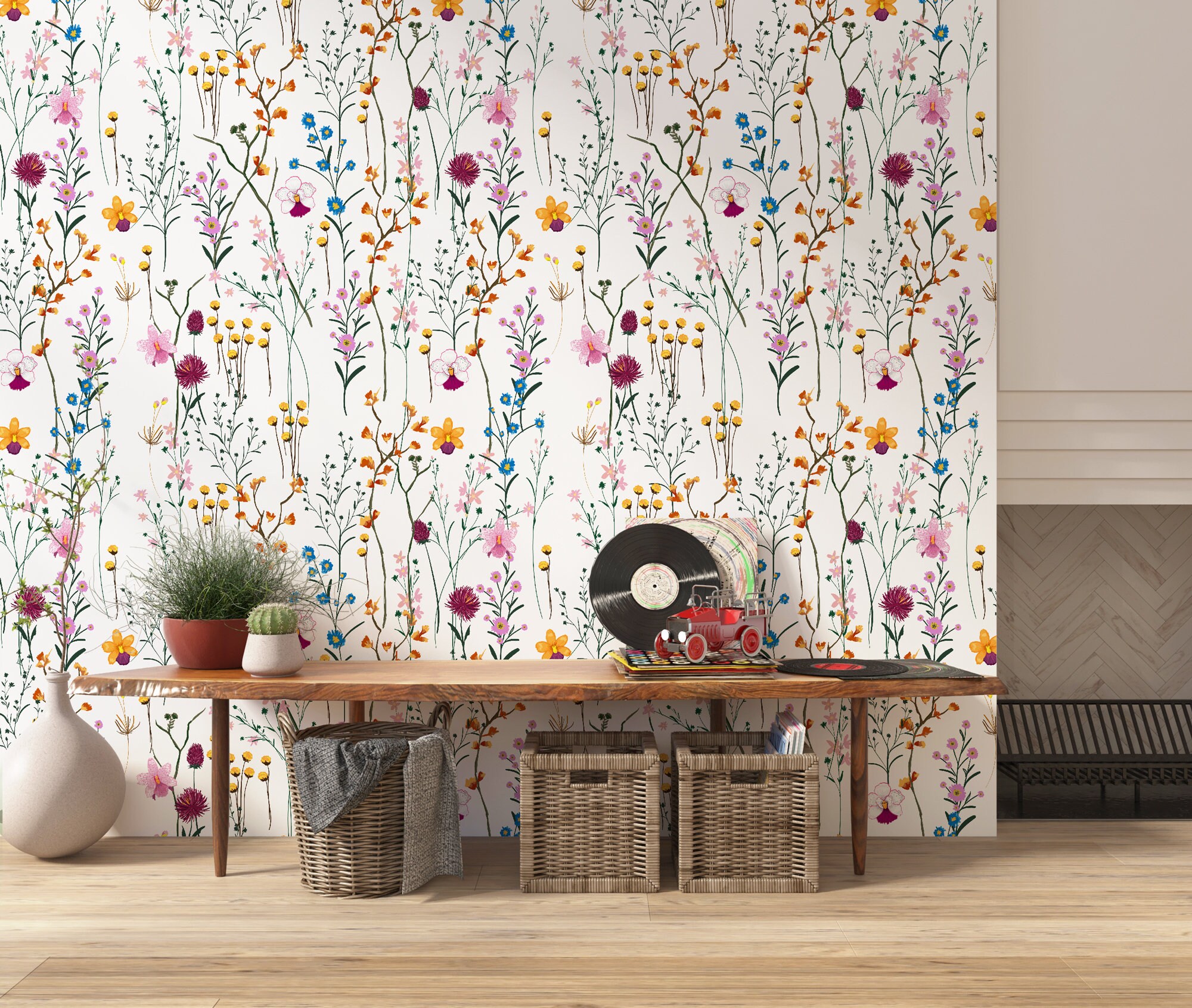 Wild Flower Wallpaper Floral Removable Wall Mural Garden | Etsy