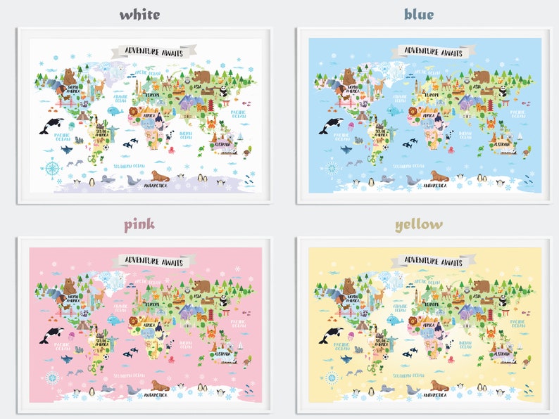 Adventure Awaits World Map Poster for Kids Room Decor Nursery - Etsy
