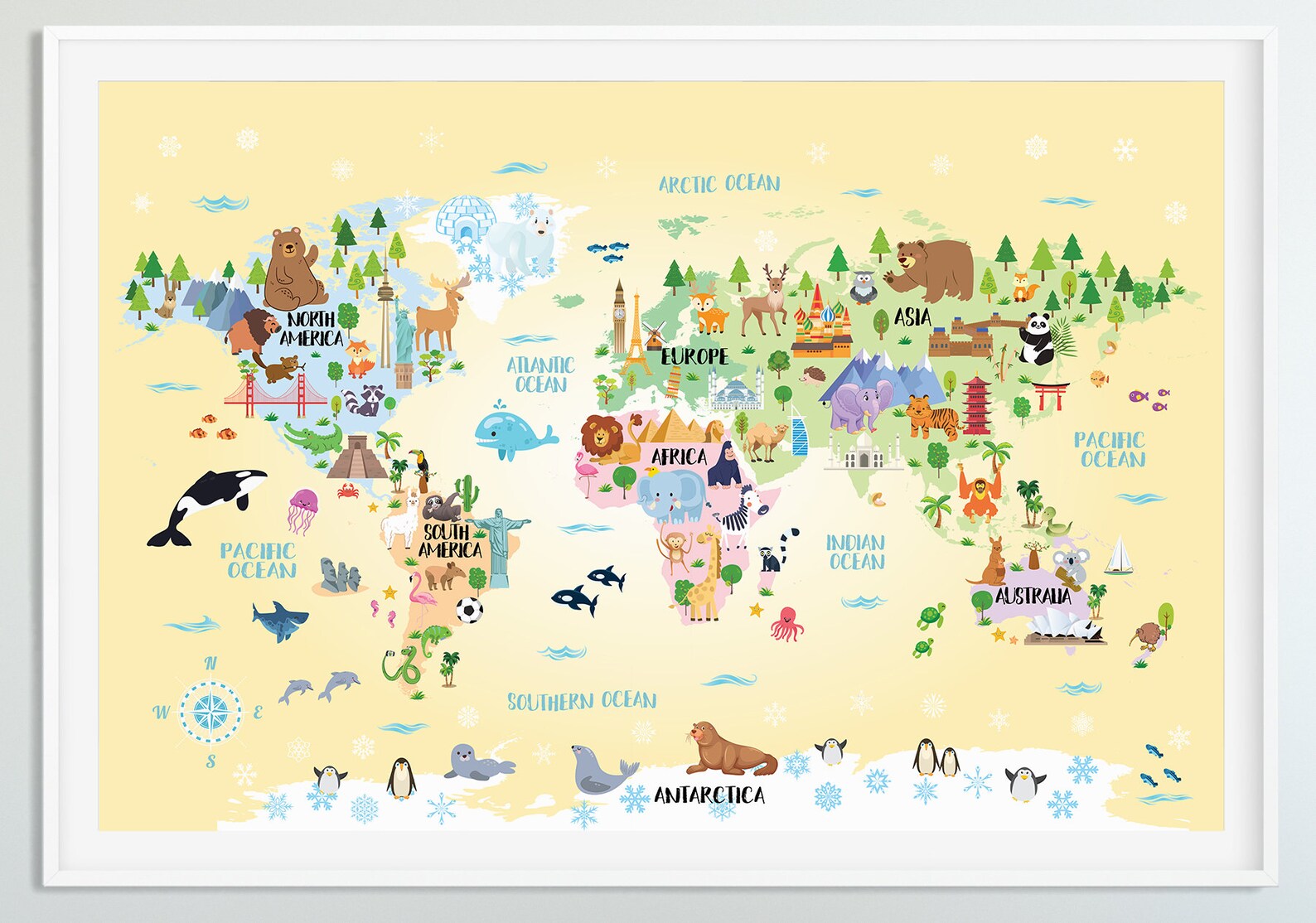 Kids World Map Poster Travel Map for Kids Decor Animal World - Etsy