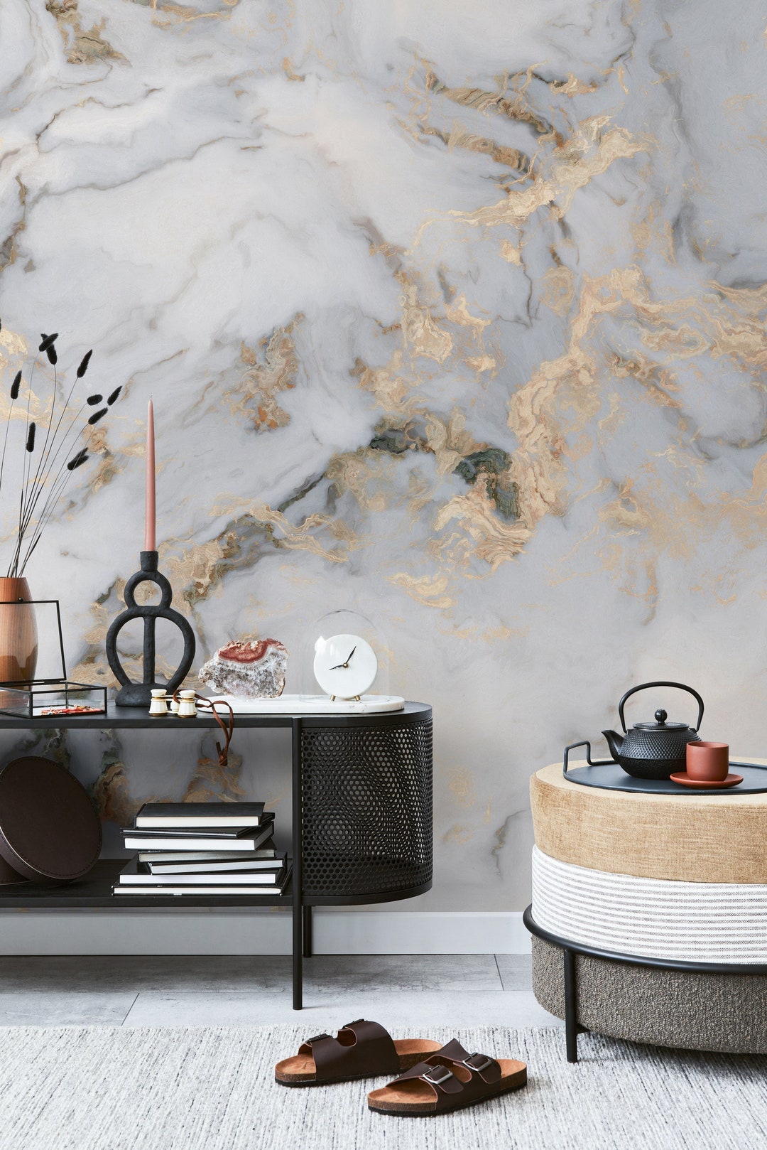 Marble Wallpaper Mural Peel and Stick Canvas Textured Removable ...