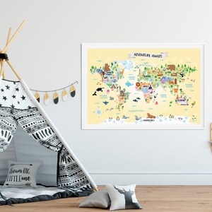 Adventure Awaits World Map Poster for Kids Room Decor Nursery Wall Art ...