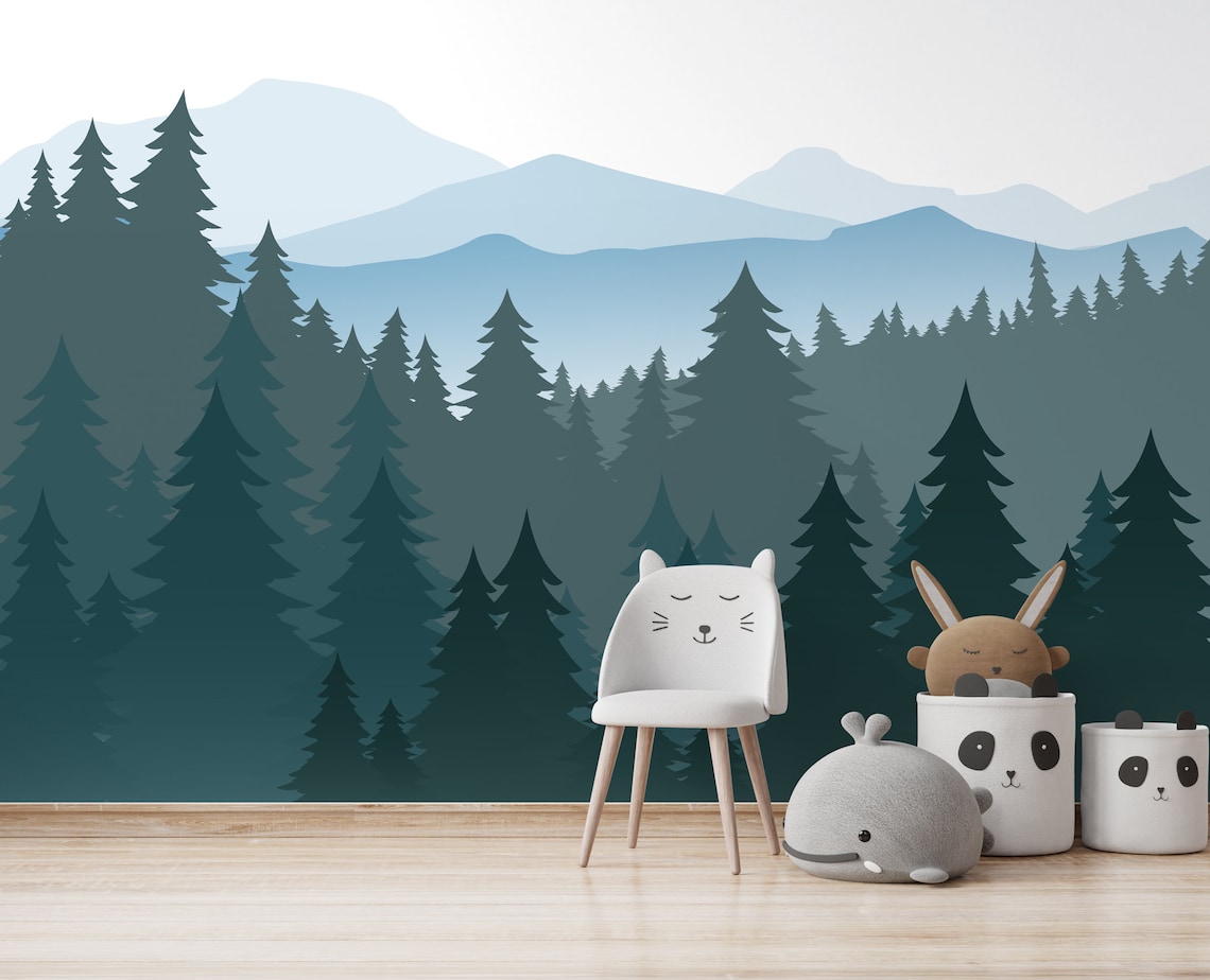 Forest Wall Mural Peel and Stick Wallpaper Pine Tree Woodland - Etsy