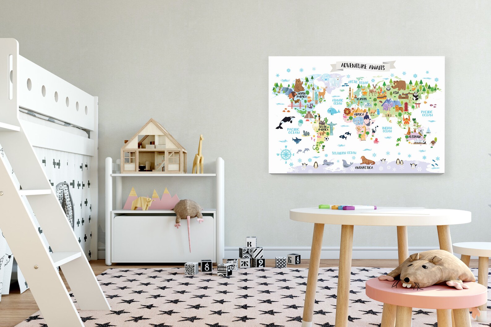 World Map Nursery Wall Decor Canvas Art for Kids Adventure | Etsy