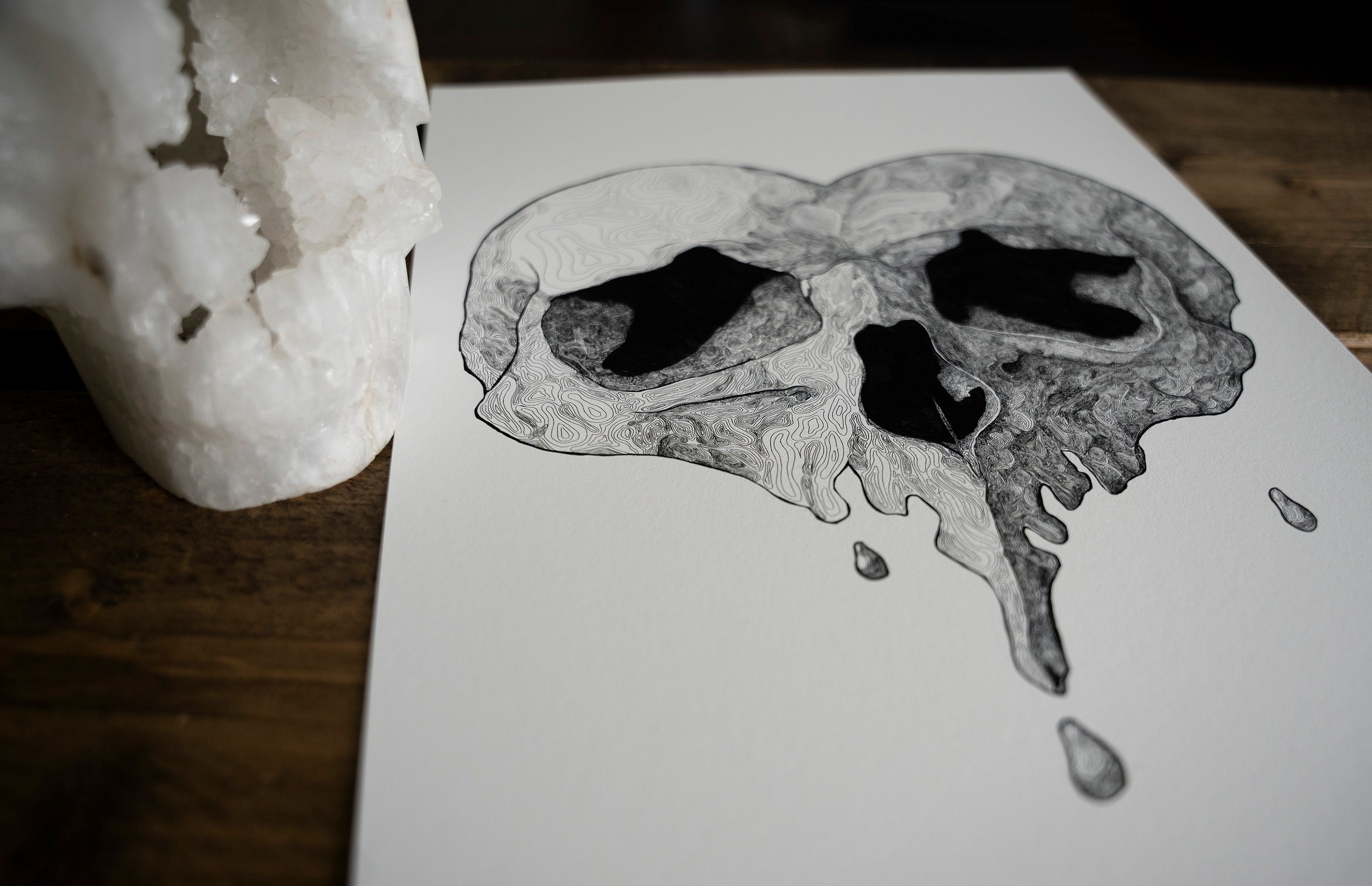 Dripping Heart Skull Line Work Giclee Art Print A4 A3 A2 - Etsy