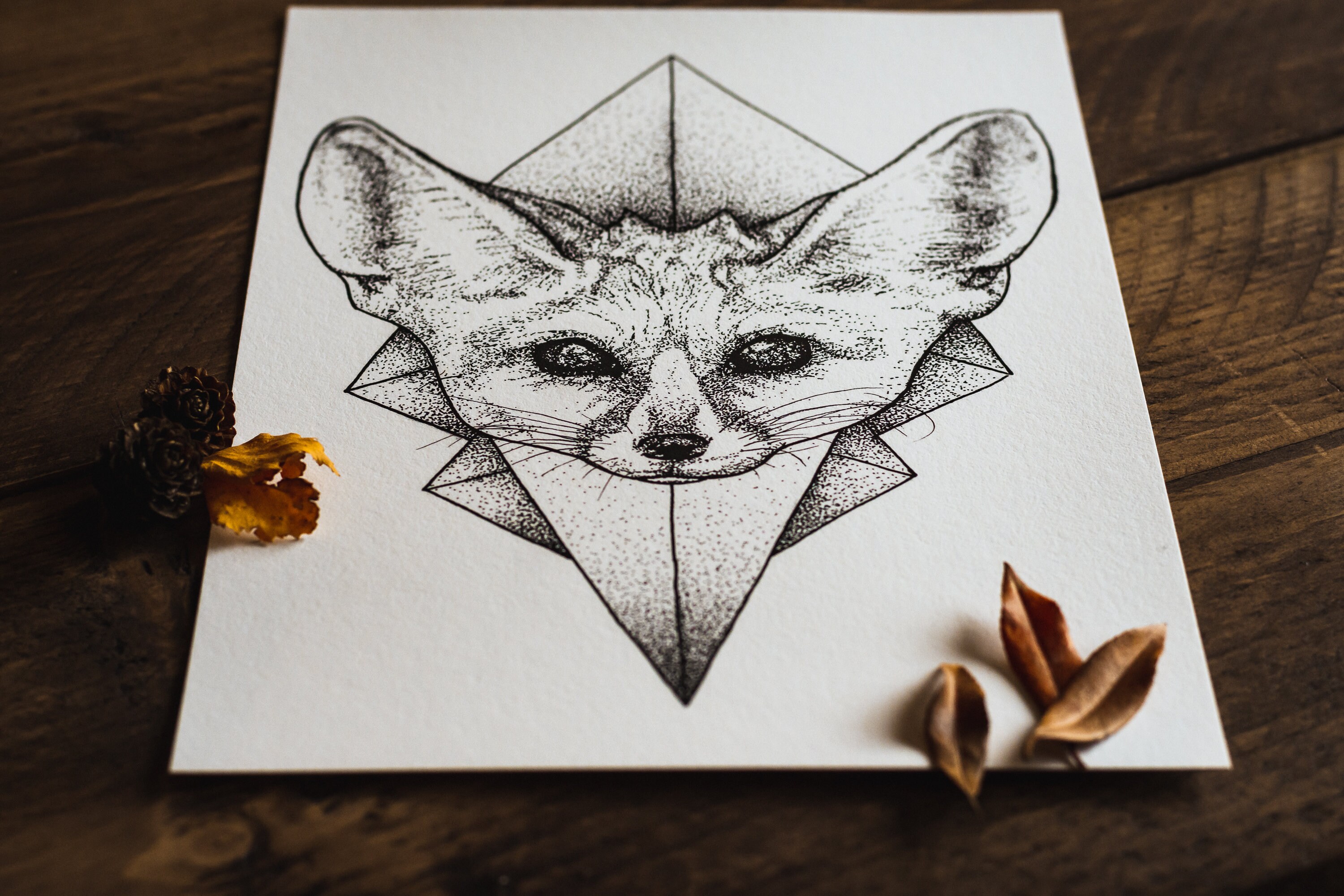Geometric Fennec Fox A4 A3 A2 Fine Art Dotwork Animal - Etsy