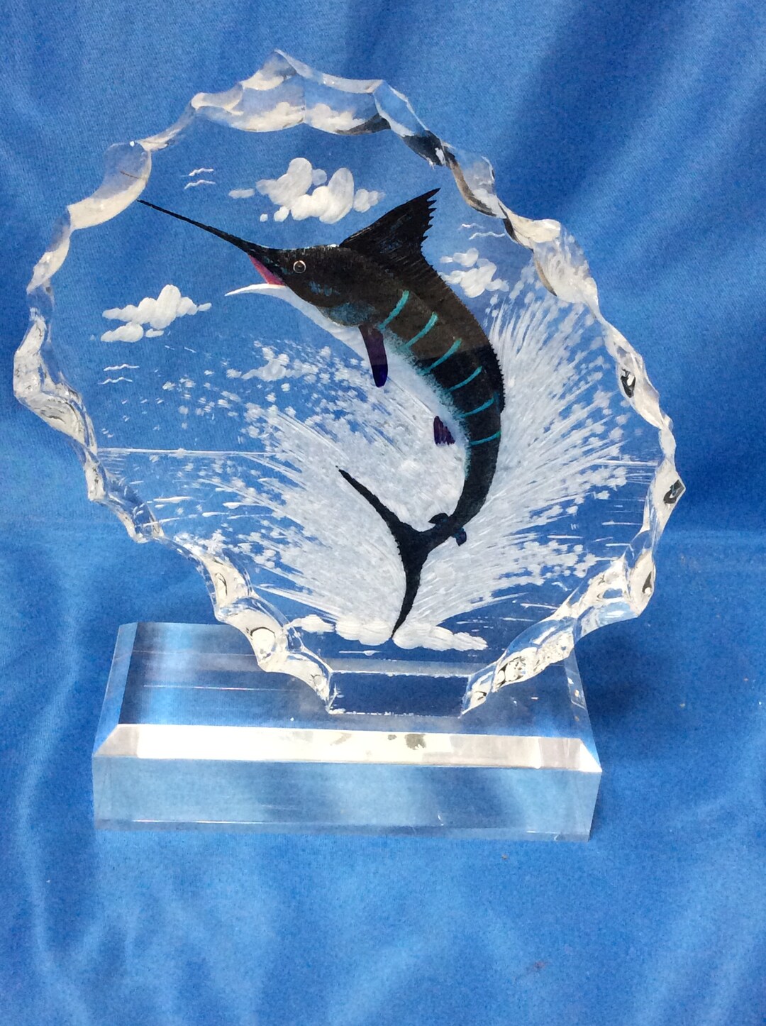 Vintage Hand Carved White Marlin 3D Acrylic Piece W/ Custom Engraved ...