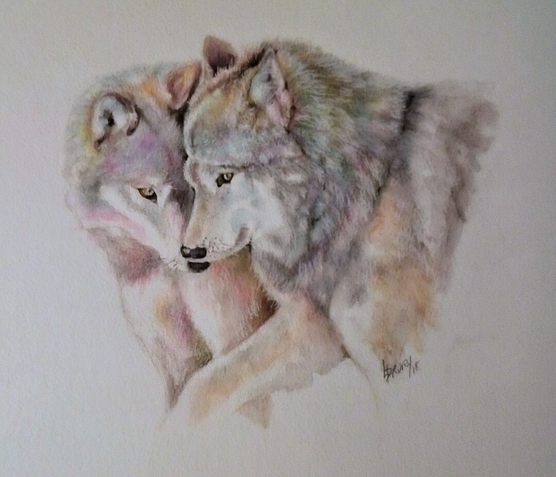 Two Head Wolf Painting Large Wall Art11x14 Mounted Wolves - Etsy