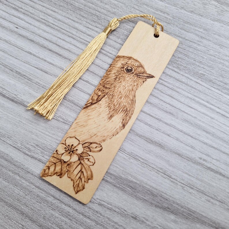 Robin Wooden Bookmark. Unique Hand Drawn Gift for Nature and Garden ...