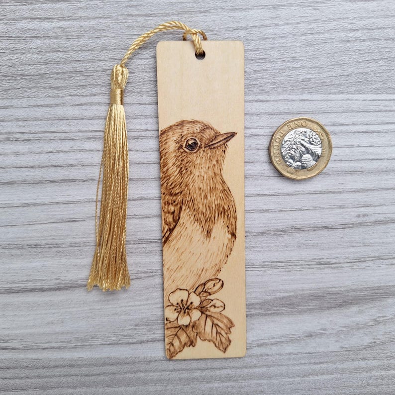 Robin Wooden Bookmark. Unique Hand Drawn Gift for Nature and Garden ...