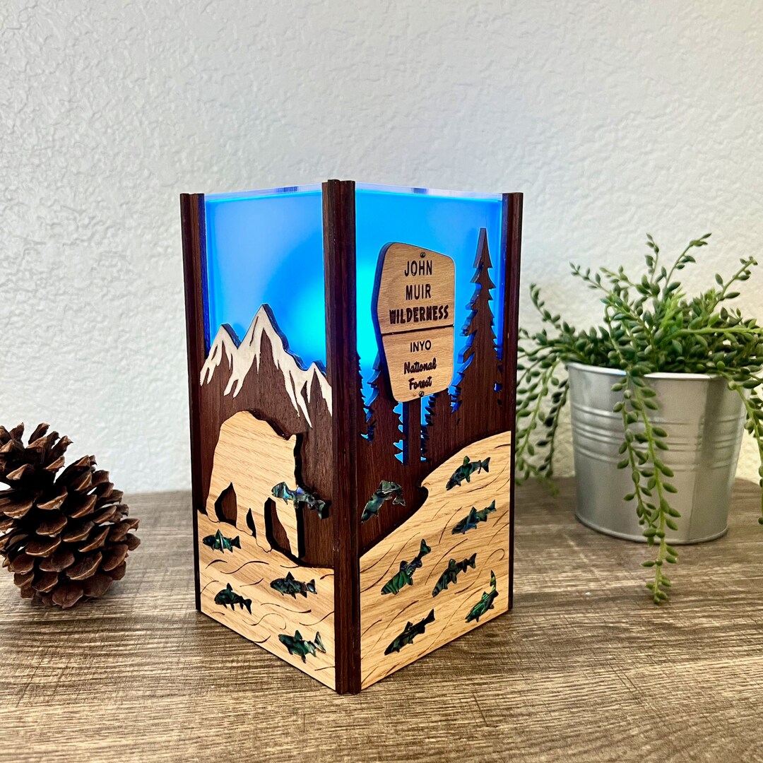 Decorative Bear Lamp With Mountains and John Muir Wilderness Sign ...