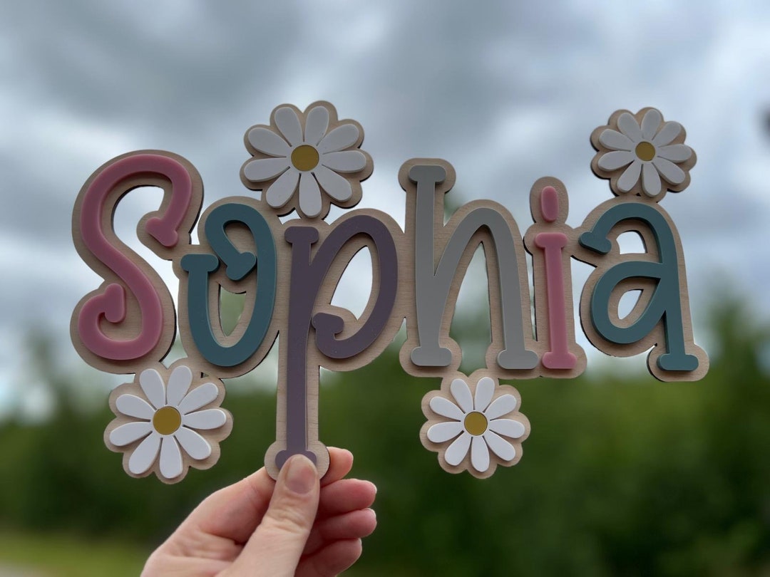 Flower Daisy Name Door Sign - Personalised Wooden Acrylic Nursery Decor ...