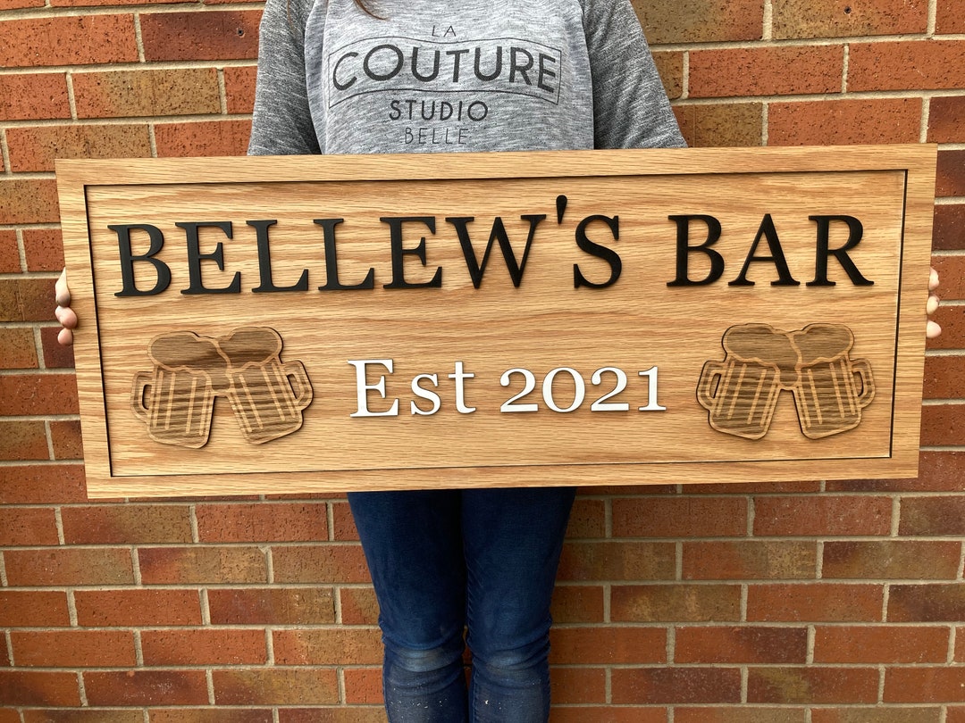 Oak Veneer Bar Sign - Personalised Wooden Beer Sign - Etsy UK