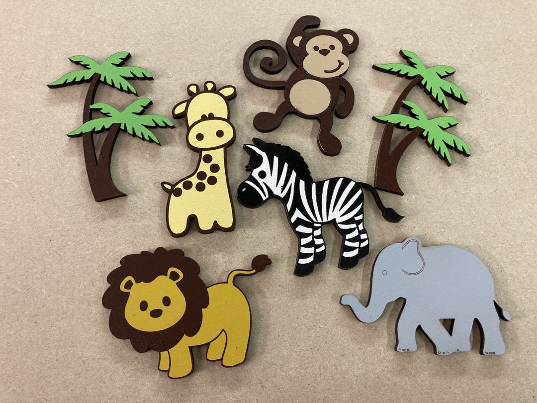 Painted Wooden Safari Jungle Animals - Toy Box Shapes, Painted ...