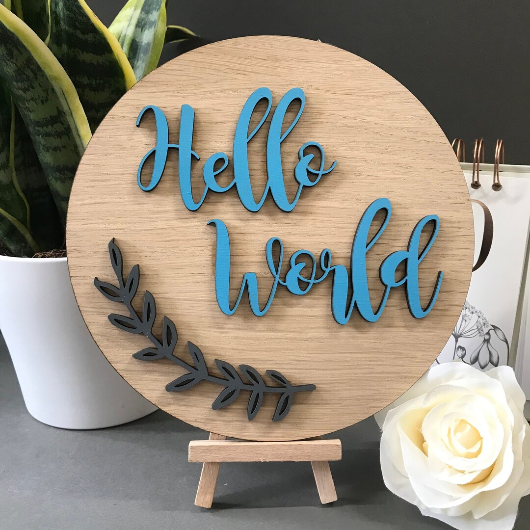 Personalised - Hello World - Round Circular Oak Plaque - Baby Shower ...
