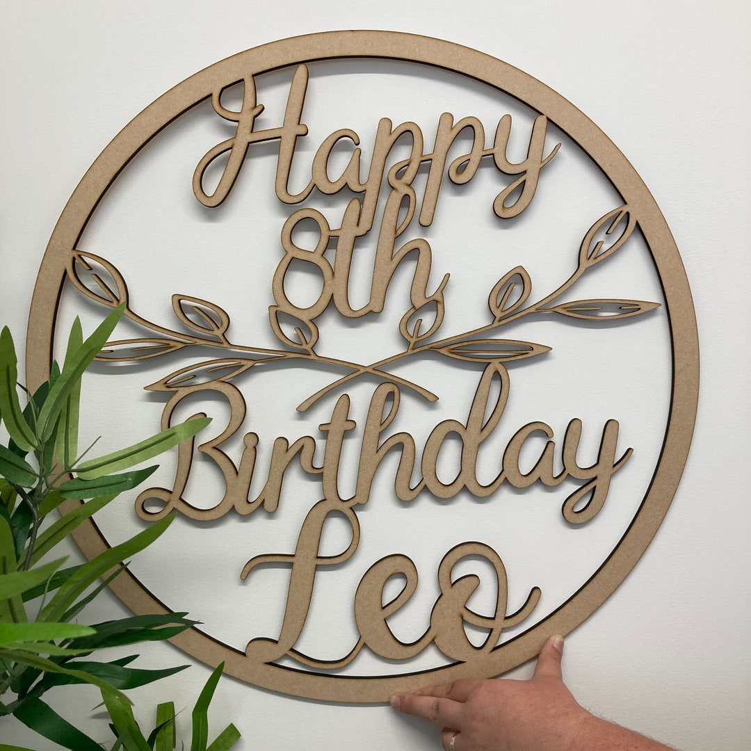 Wooden Happy Birthday Name Hoop - Personalised Name and Age - Painted ...
