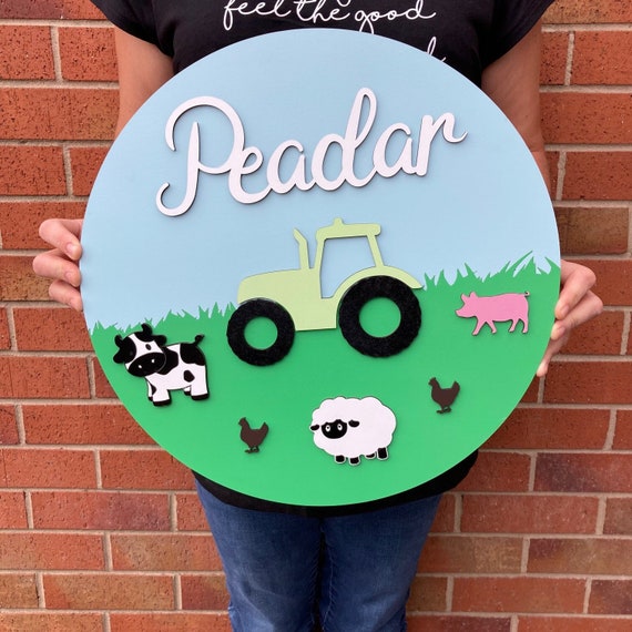 Wooden Farm Scene Name Sign Tractor Animals Personalised - Etsy