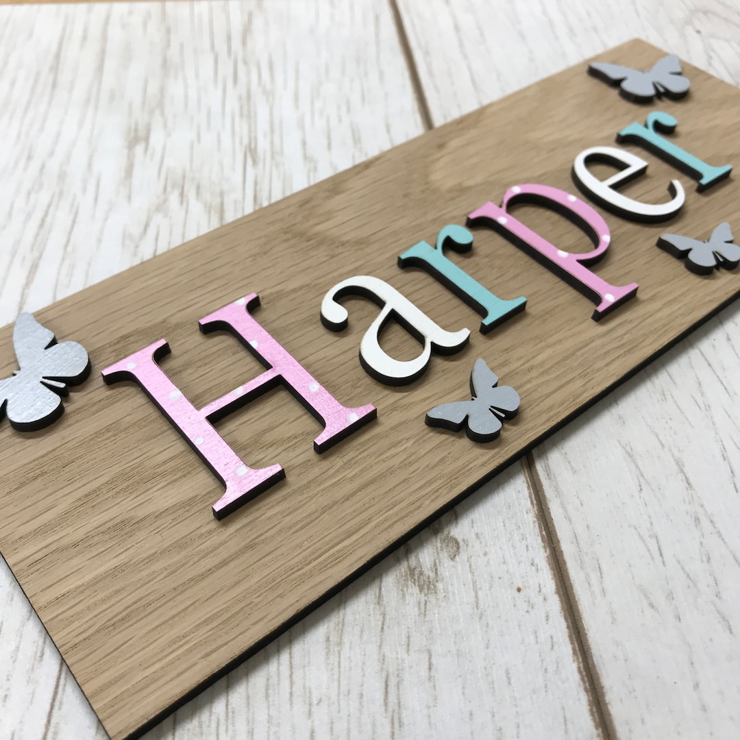 Personalised Oak Veneer Name Plaque: Painted Letters, Door Sign - Etsy UK