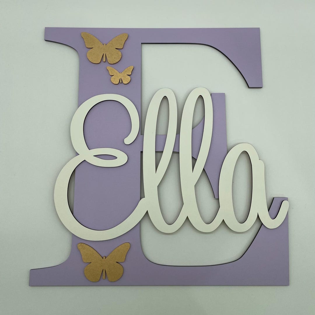 Wooden Letter & Name With Butterflies - Personalised Painted Wooden ...