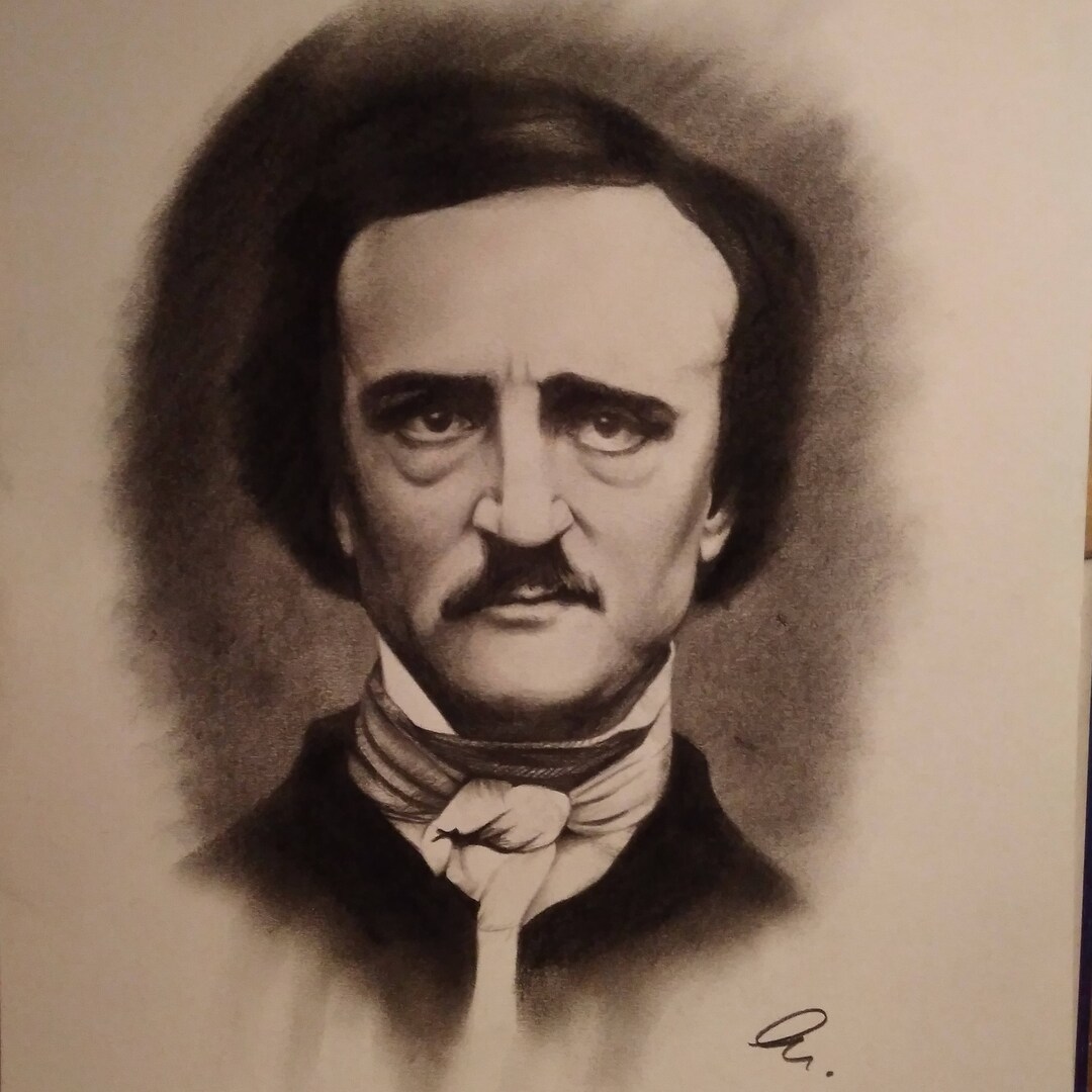 Original Drawing of Edgar Allan Poe, Vintage Illustration in Pencil and ...