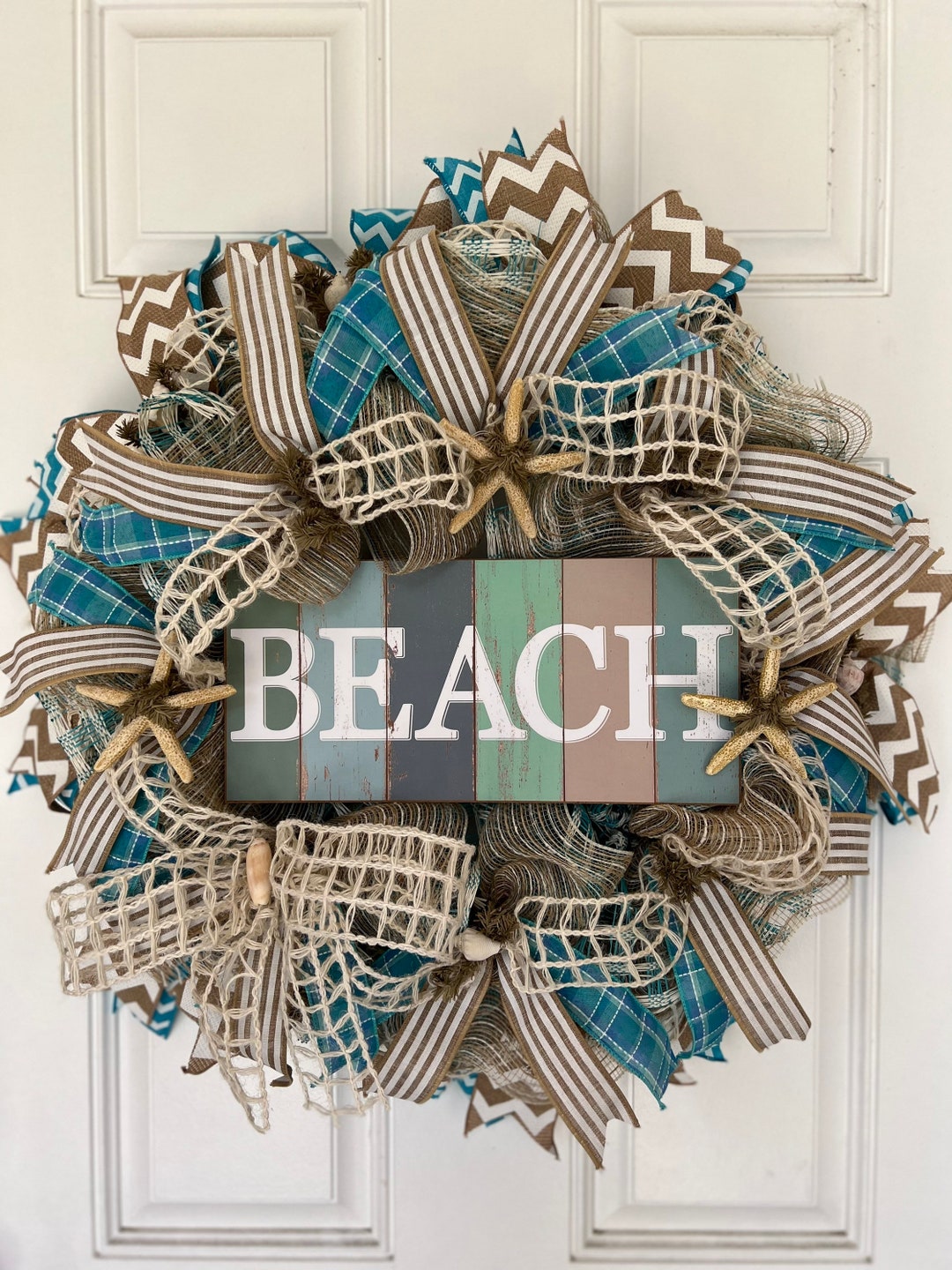 Beach Wreath, Deco Mesh Beach Wreath With Seashells, Seashell Wreath - Etsy