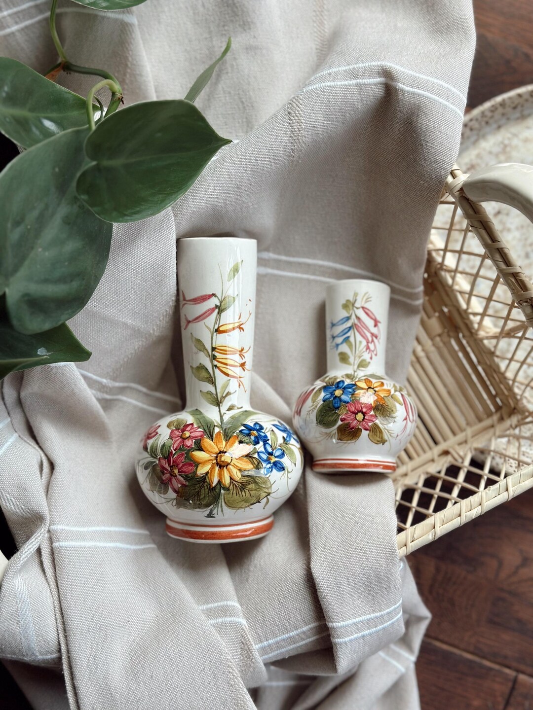 Cottagecore Ceramic Bud Vases, Set of 2 – Vintage Hand Painted Flowers ...