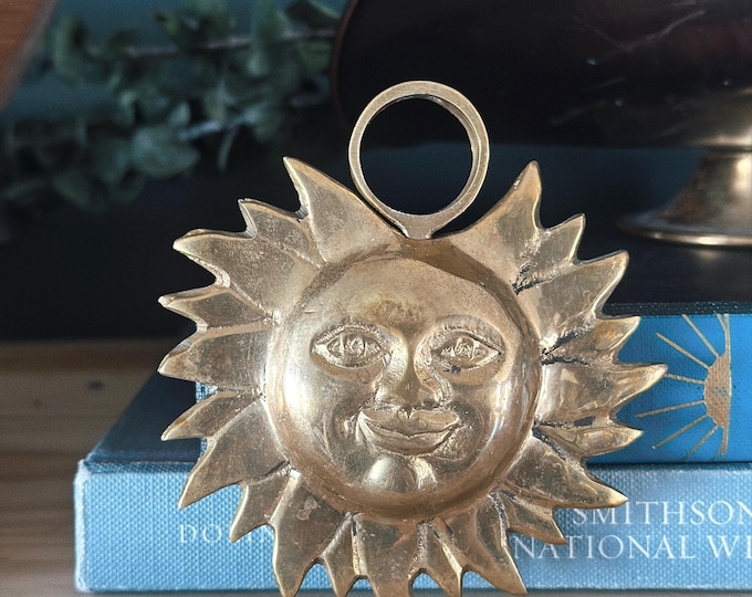 Midcentury Solid Brass Sun Face, Celestial Home Accent, Metal Sun ...