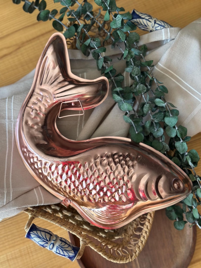 Vintage Fish Shaped Mold – Antique Copper Kitchen Decor, Unique Wall ...