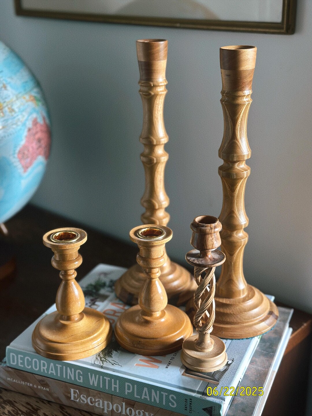 Vintage Wood Candlesticks Set of 5, Rustic Home Decor, Handmade Taper ...