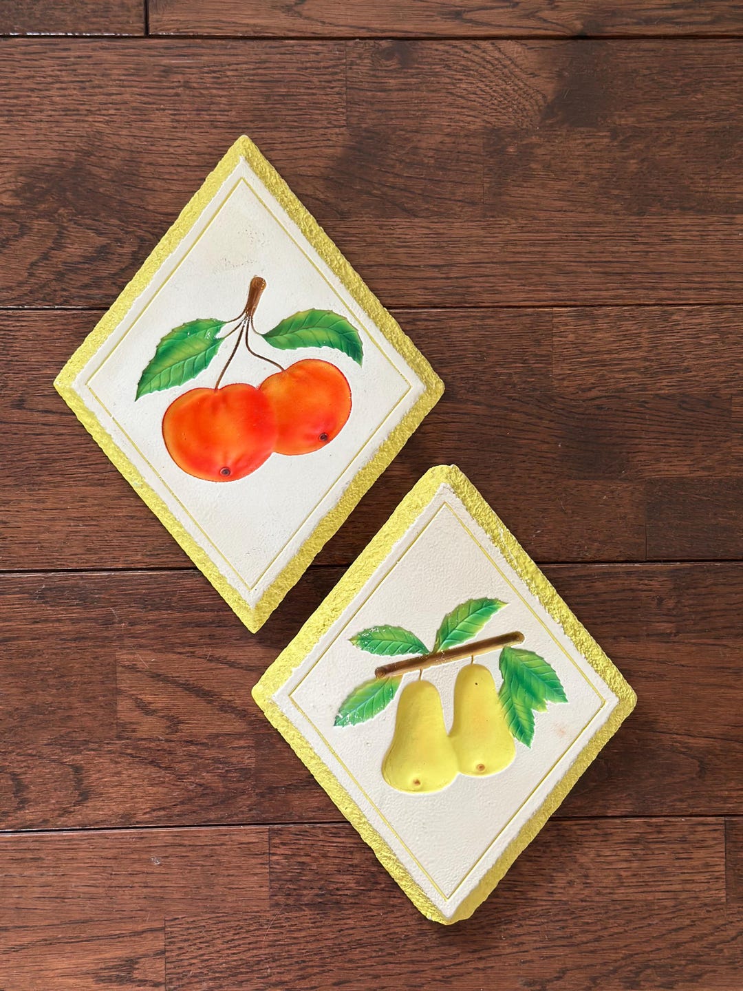 Vintage Fruit Chalkware Wall Decor | Retro Kitchen Art Cherry & Pear ...