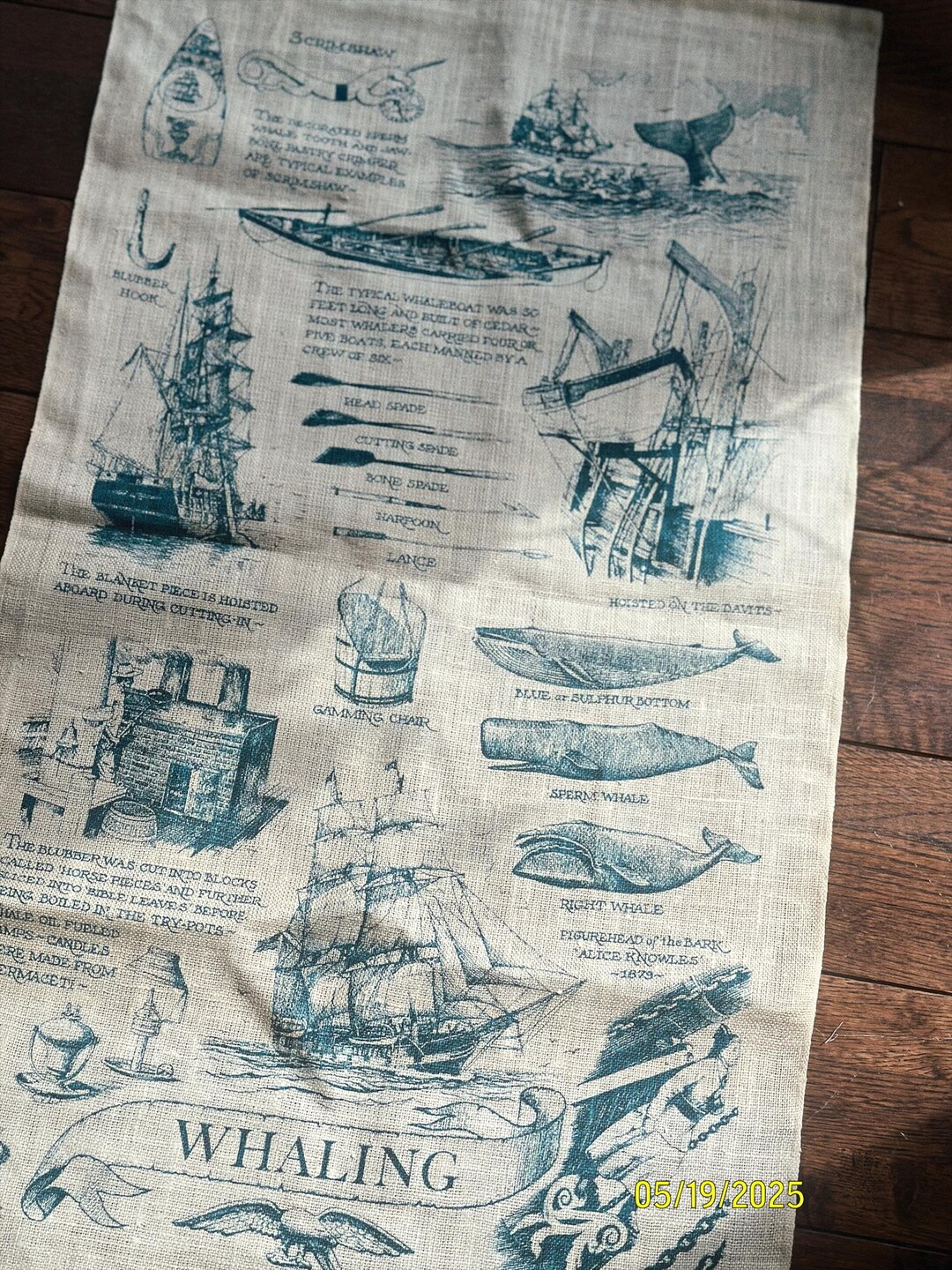 Vintage Whale Kitchen Wall Hanging, Irish Linen Tea Towel, Maritime ...