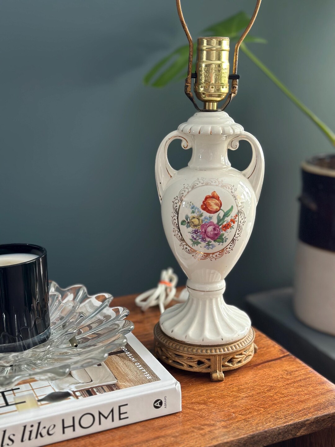 Vintage Cottagecore Floral Lamp, Handmade Ceramic Flower Accent Light ...