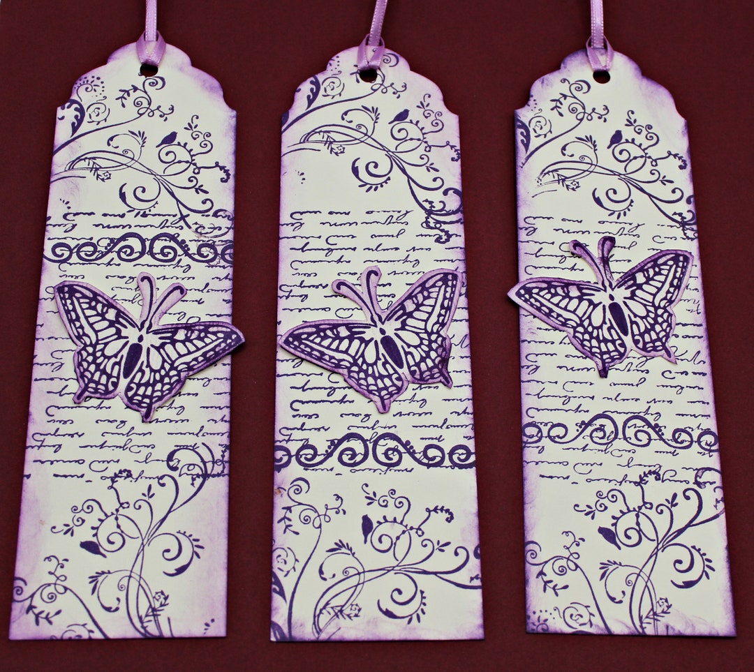 3 Romantic Bookmarks, Handstamped - Etsy