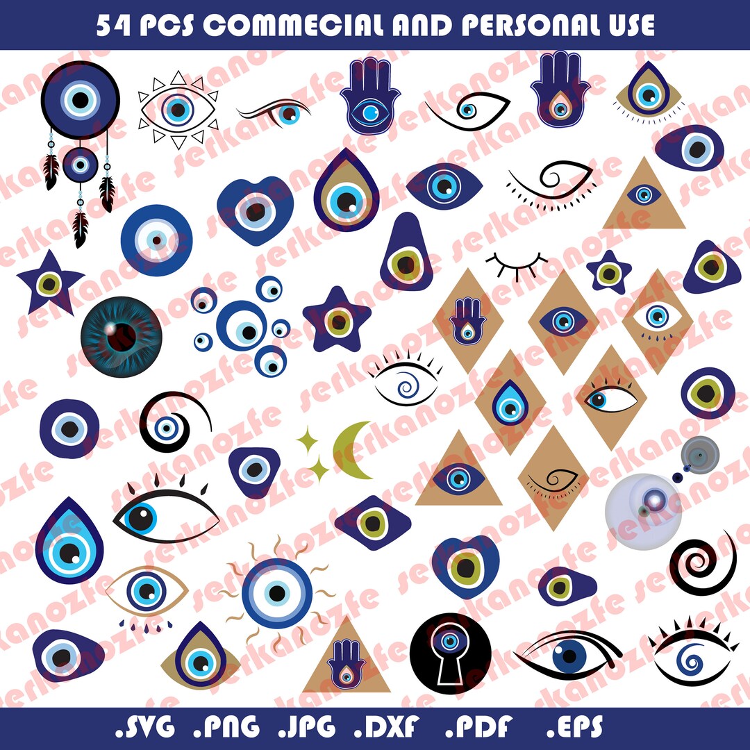 54 Pcs Evil Eye Svg Bundle Png Dxf, Humsa Svg Cut Files, Turkish Eye,evil Eye Protection Svg ...