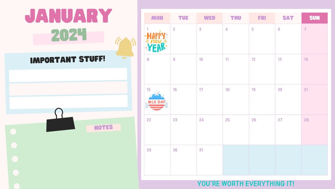 2024 Printable & Fully Editable Calendar With Affirmations - Etsy