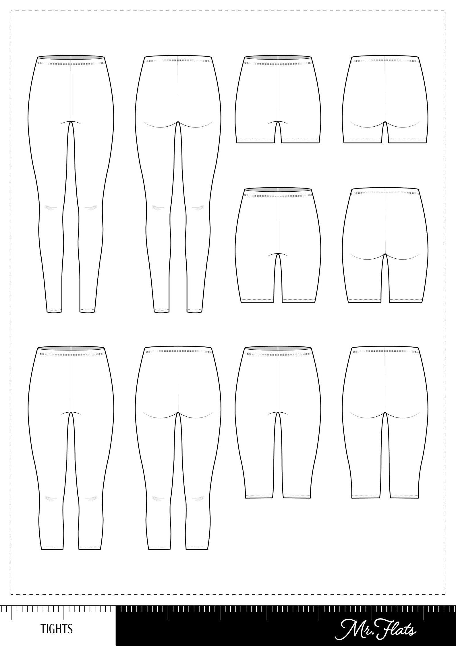 Leggins / Tights High Rise Vector Fashion Flat Sketches / Fashion ...