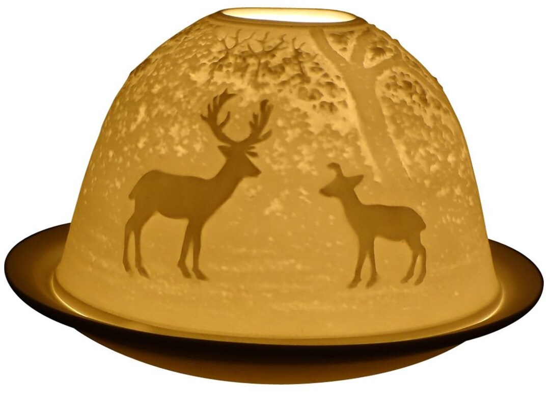 Beautiful Forest Deer Tea Light Holder Hand Etched White Porcelain ...