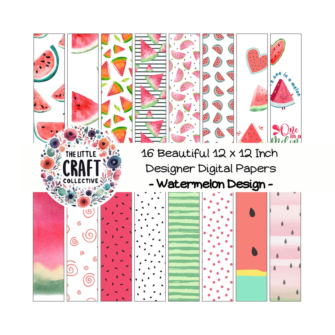 16 Watermelon Themed Design Digital Papers, Commercial Use, Cards, Junk ...