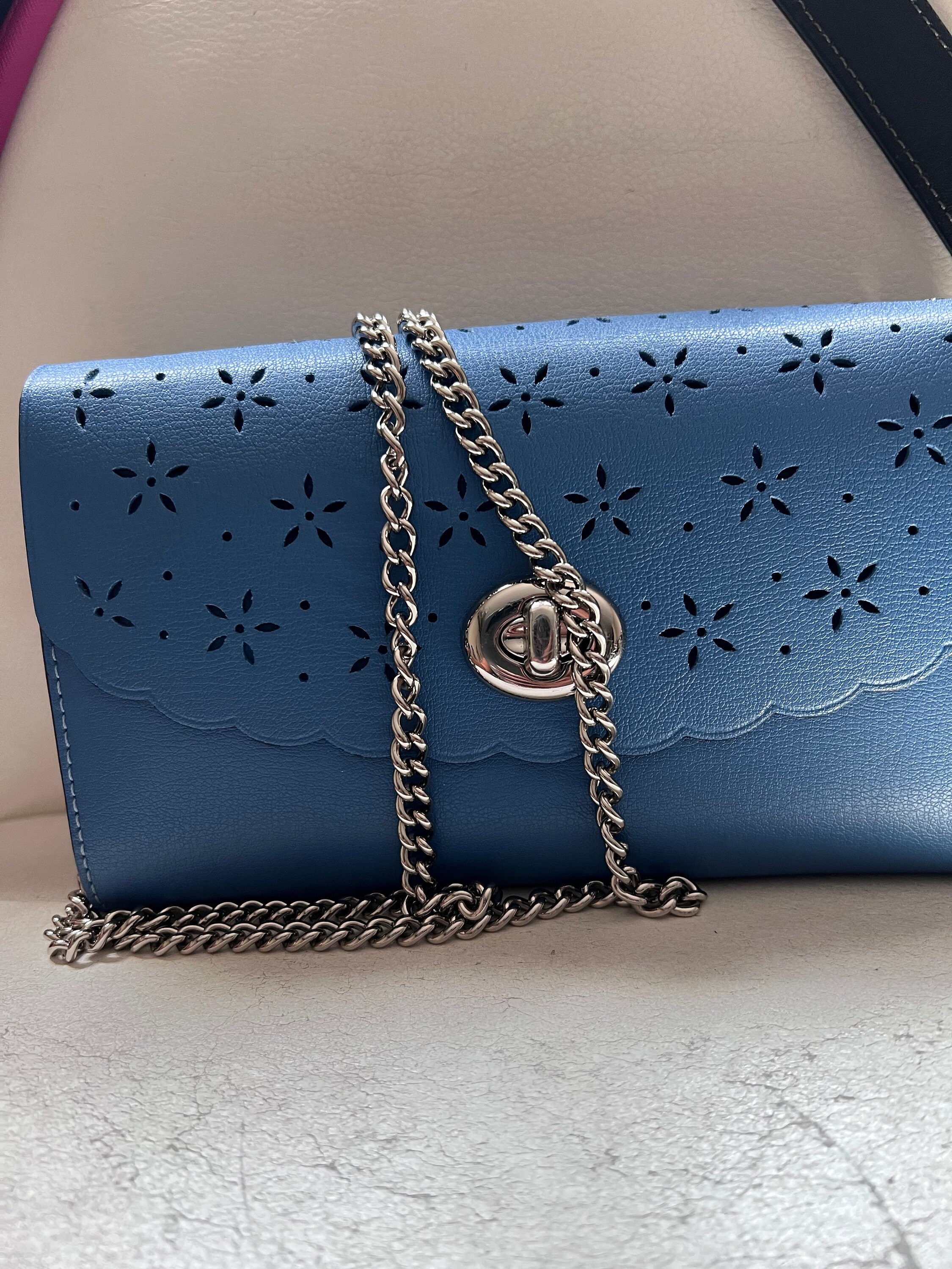 Coach Sky Blue Flower Cutout Leather Crossbody Handbag - Etsy