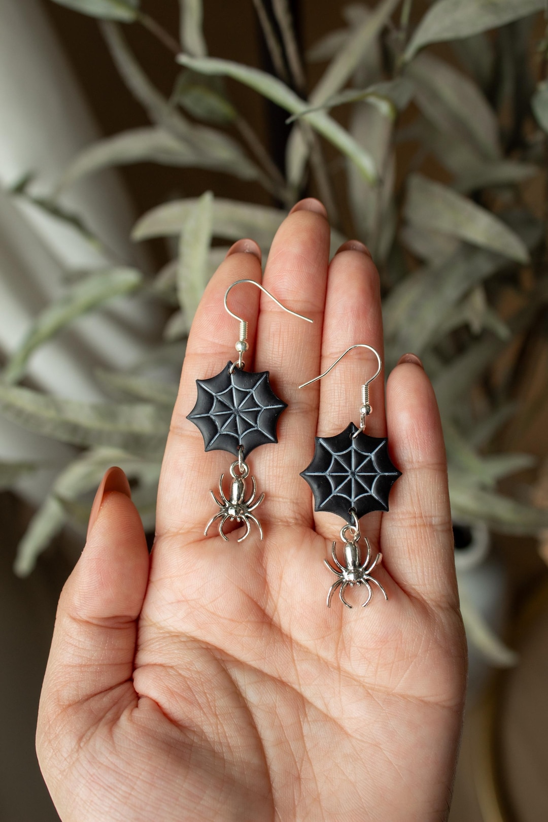 Wiggly Spider Dangles | Black Spider Web Earrings, Polymer Clay Fall Halloween Dangle Earrings ...