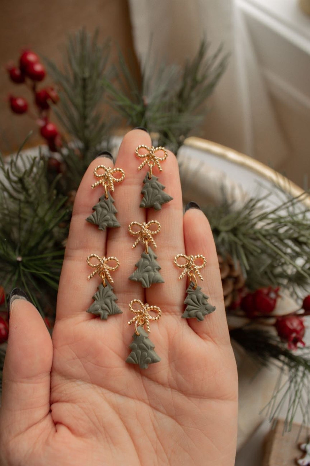 Bow Tree Mini Dangles | Tree Dangle Earrings, Gold Dangles, Holiday ...