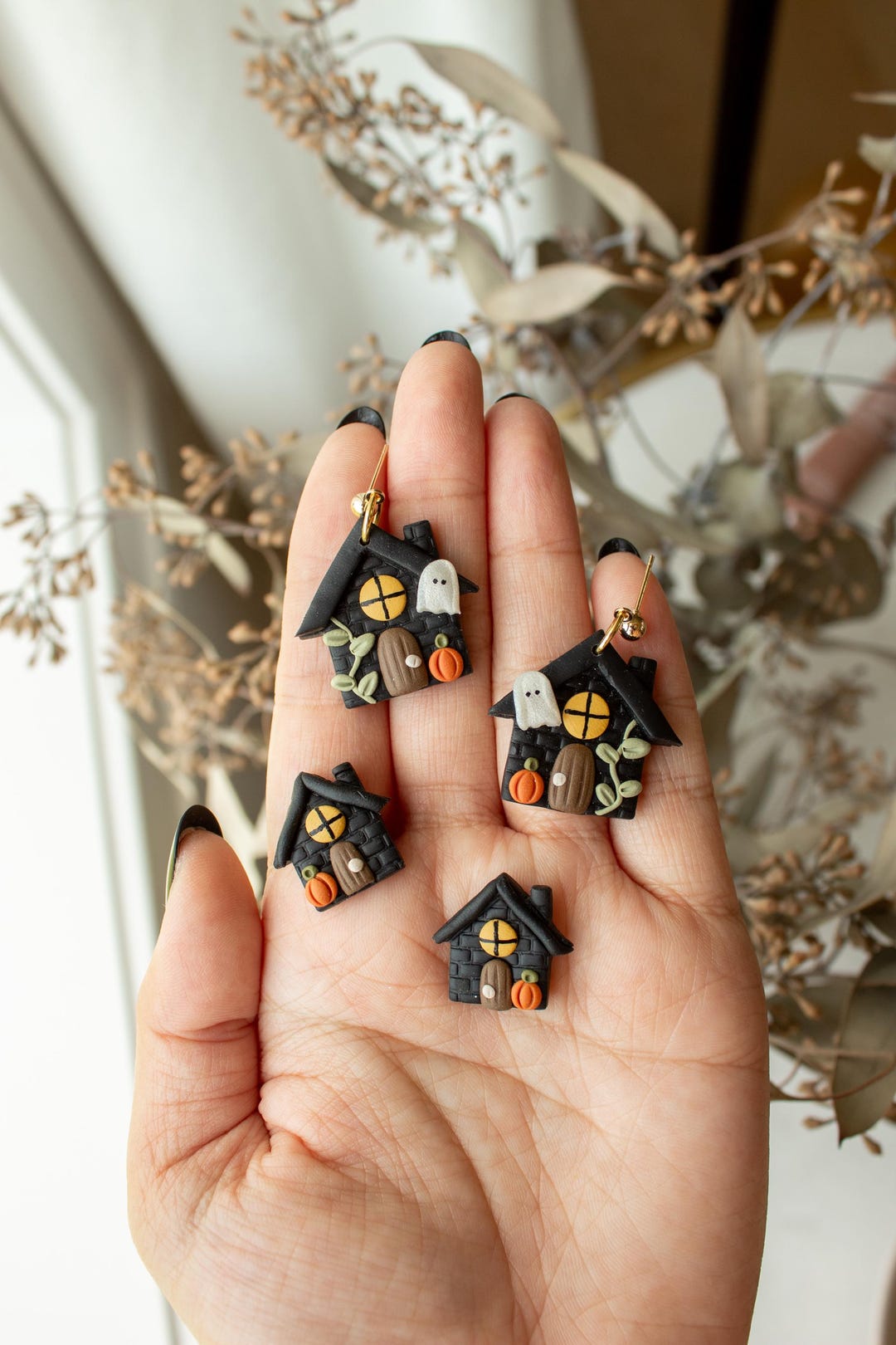 Haunted House Dangle and Studs | Polymer Clay Fall Halloween Dangle ...