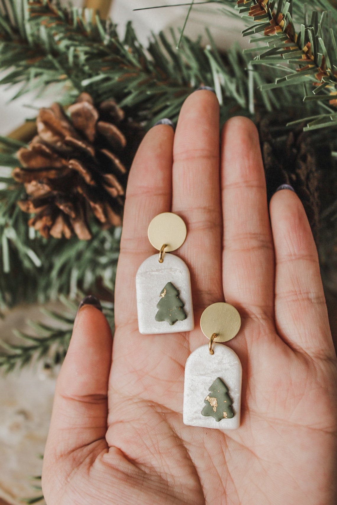 Tree Dangles | Holiday Christmas Tree Green Gold Flake Earrings Sparkle ...