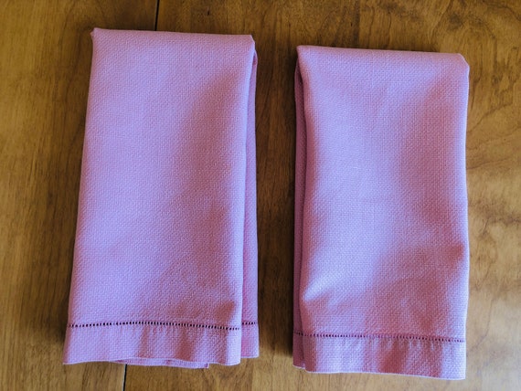 Tea Towel Set Inches Pink Pulled Drawn Hems Shabby Chic - Etsy
