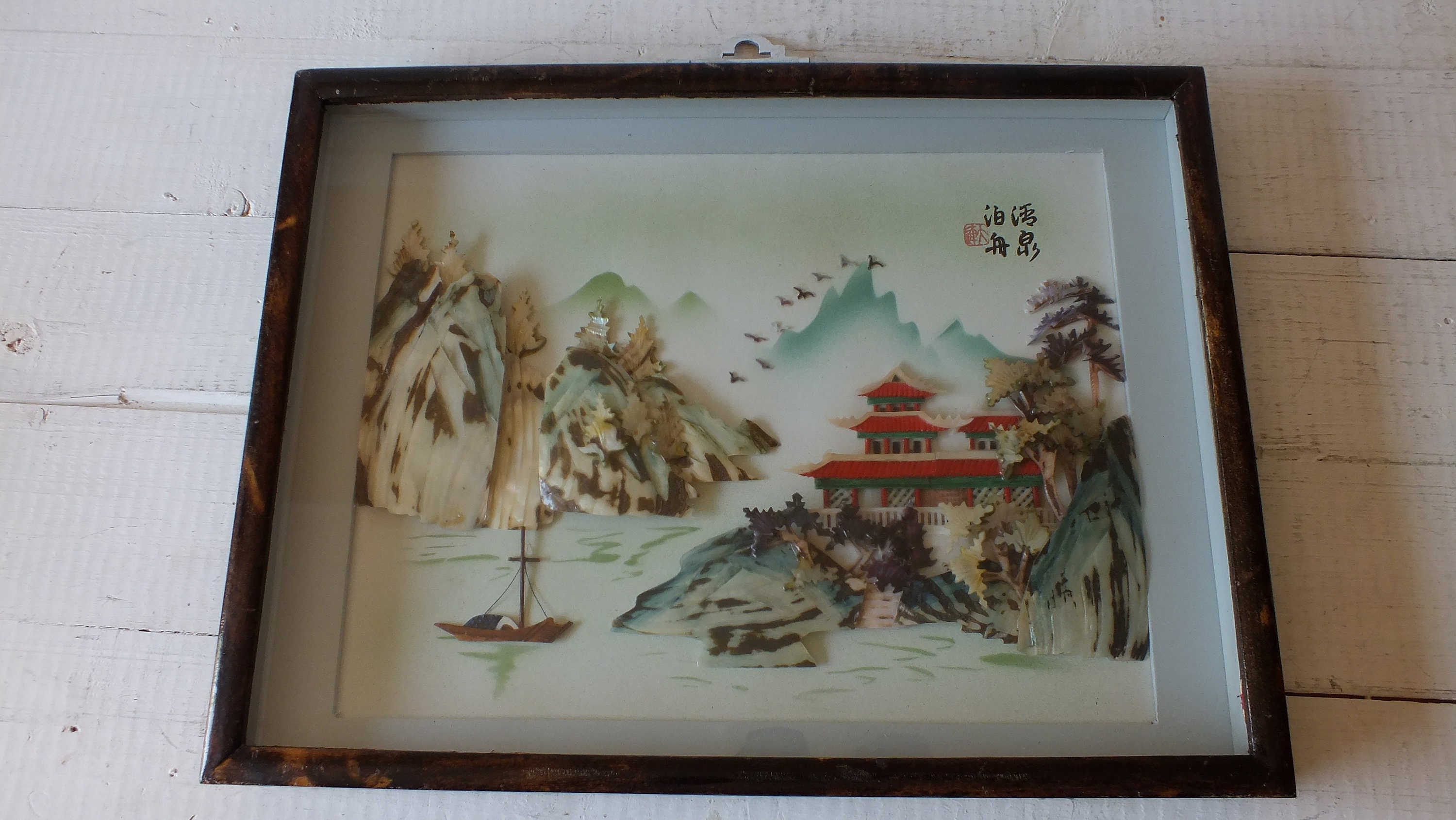 Chinese Shell Art Wall Decor Chinese Wall Art 3D Glass Shadow Box ...