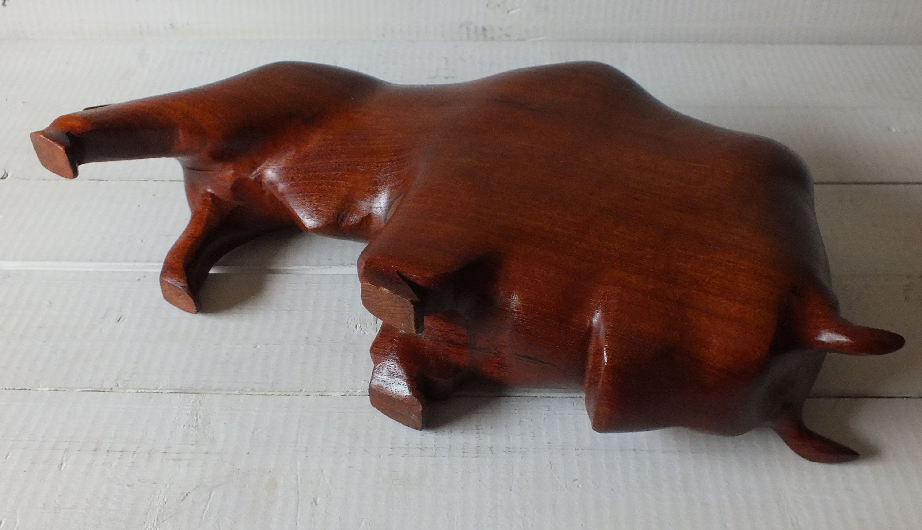 Large Teak Bison Sculpture - Carving Teak Buffalo Figure - Hand Carved ...