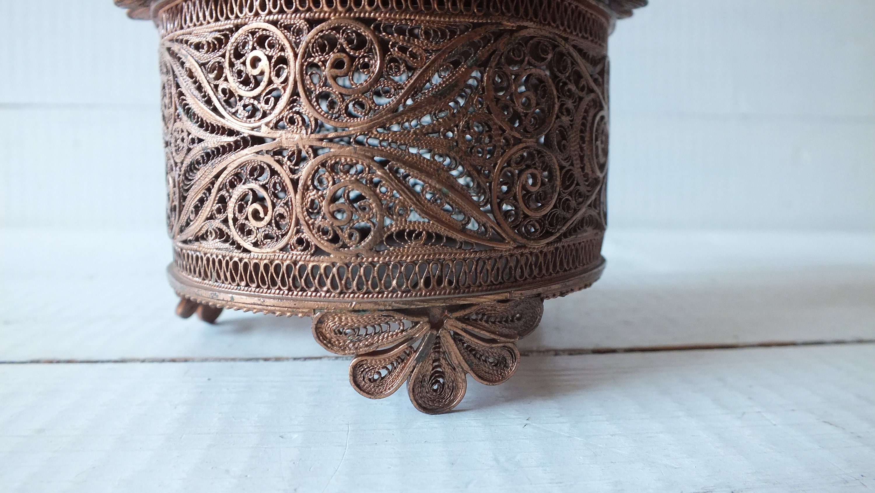 Vintage Copper Filigree Trinket Box Art Albimpeks Tirana Albania ...