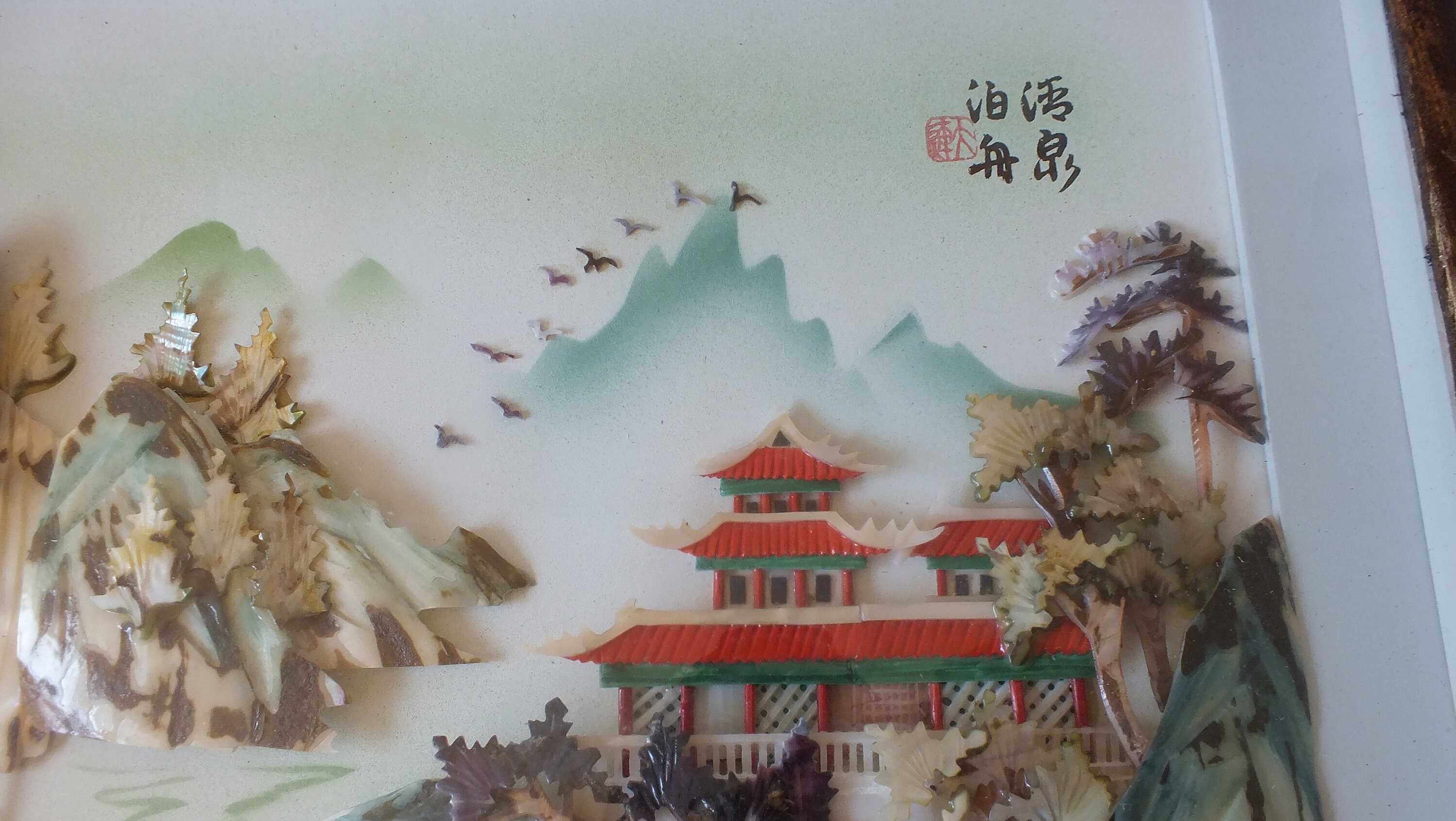 Chinese Shell Art Wall Decor Chinese Wall Art 3D Glass Shadow Box ...