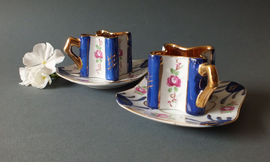 Vintage Two Miniature Porcelain Coffee Cups and Saucers Two - Etsy