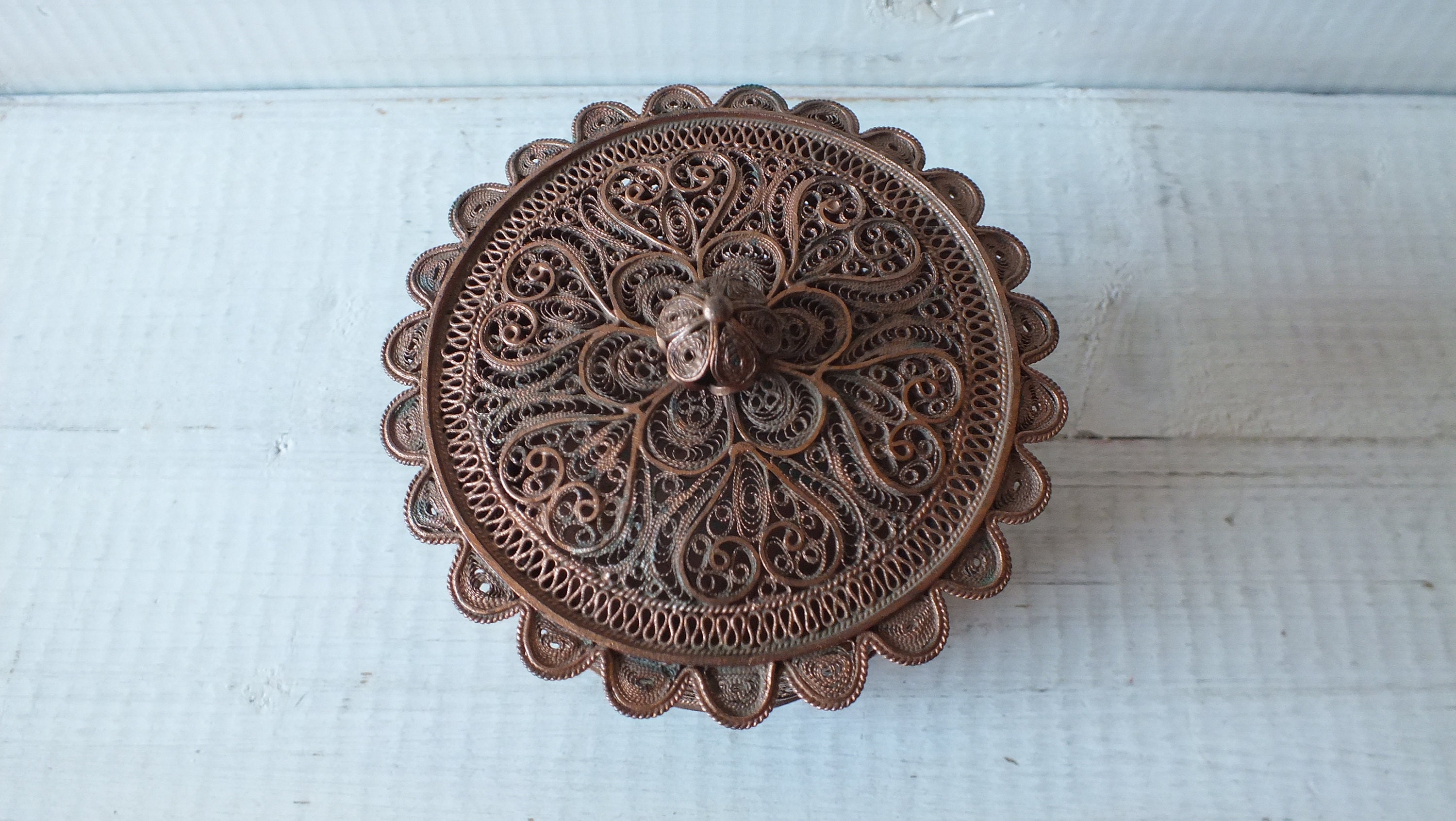 Vintage Copper Filigree Trinket Box Art Albimpeks Tirana Albania ...